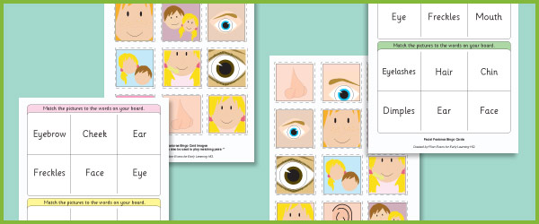 Early Learning Resources Facial Features Bingo Cards