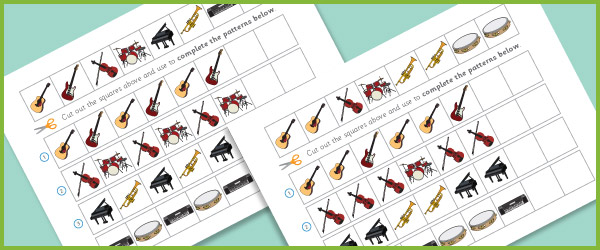 Early Learning Resources Complete The Pattern Worksheets – Musical ...