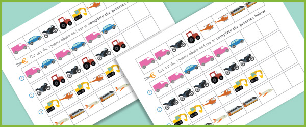 Early Learning Resources Complete The Pattern Worksheets – Vehicles