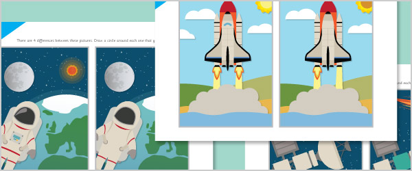 Early Learning Resources Space Travel Spot the Difference Sheets / Activity