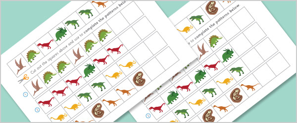 Early Learning Resources Dinosaur Sequence and Patterns Worksheets
