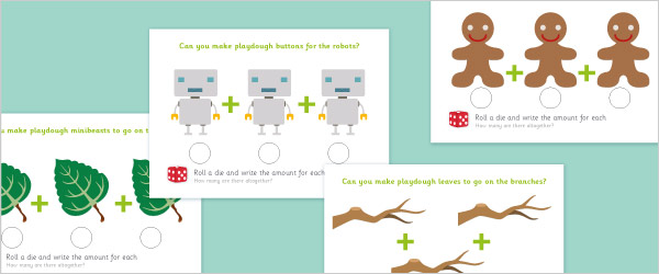 Early Learning Resources Adding 3 Sets Playdough Activity Sheets / Mats ...