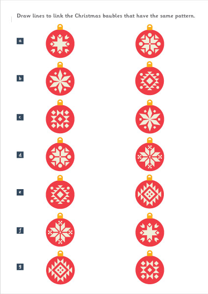 Early Learning Resources Christmas Bauble Matching Worksheet - Free ...